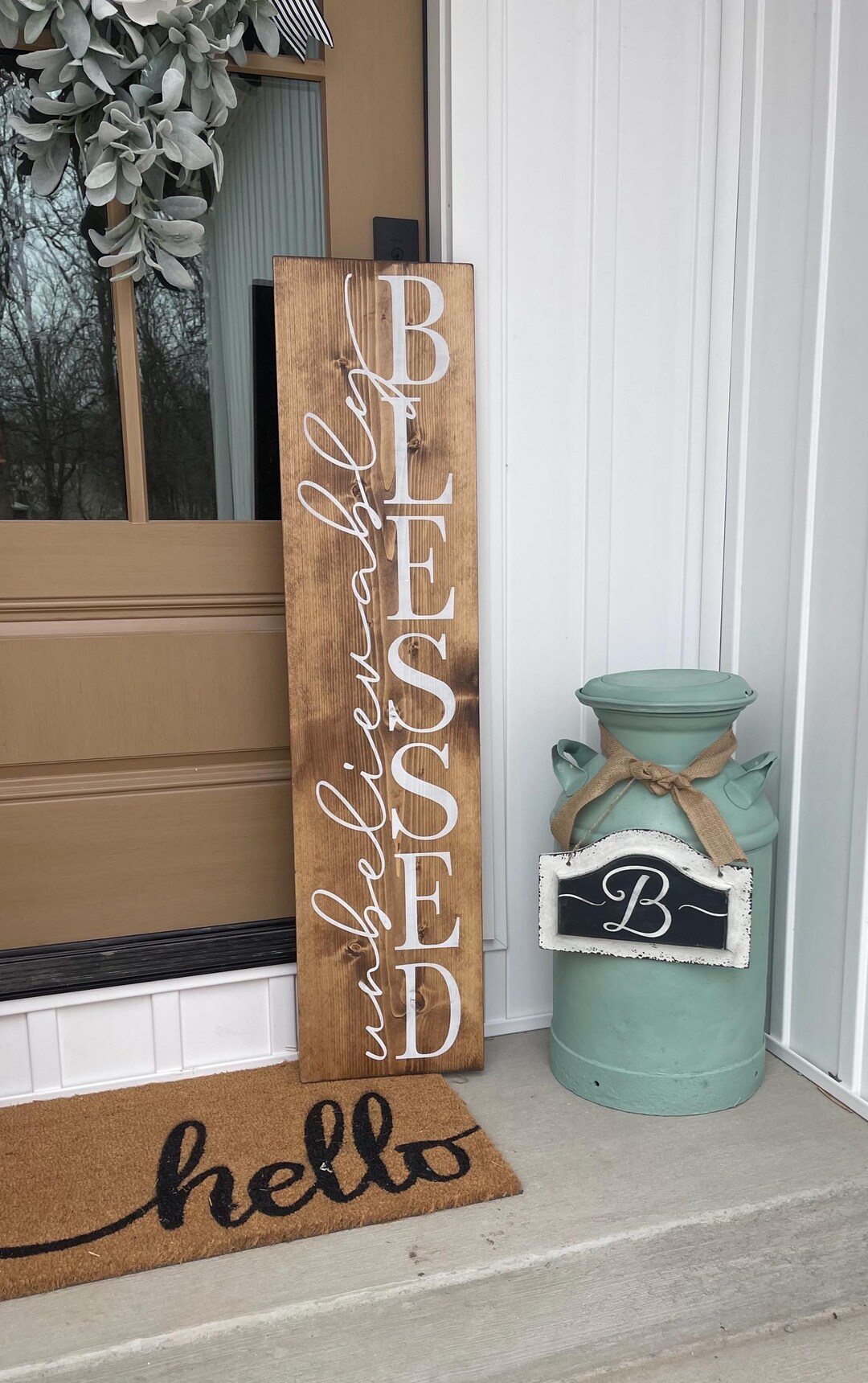 Hand Painted Blessed Wood Sign: Farmhouse Vertical Porch Decor - Etsy