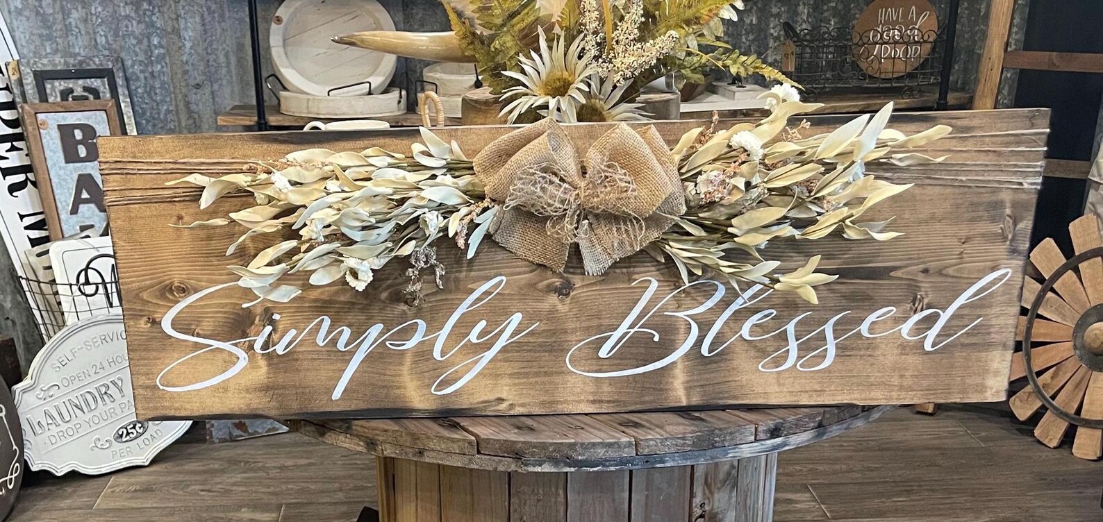 Rustic Blessed Sign: Farmhouse Wood Sign With Floral - Etsy