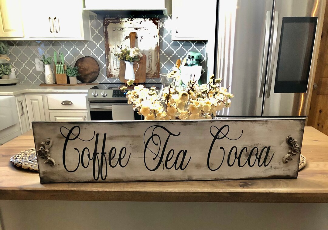French Country Coffee Sign / Coffee Tea Cocoa Sign / Coffee Bar Sign ...