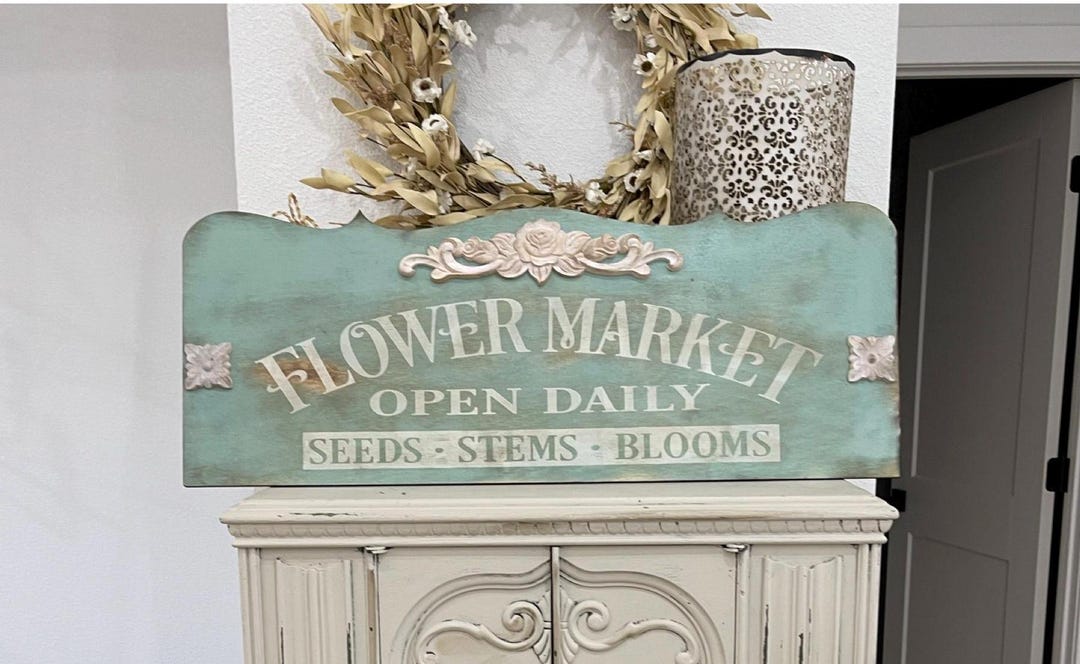 Vintage Teal Sign / 30" X 12" / Flower Market Sign / Farmhouse Country ...
