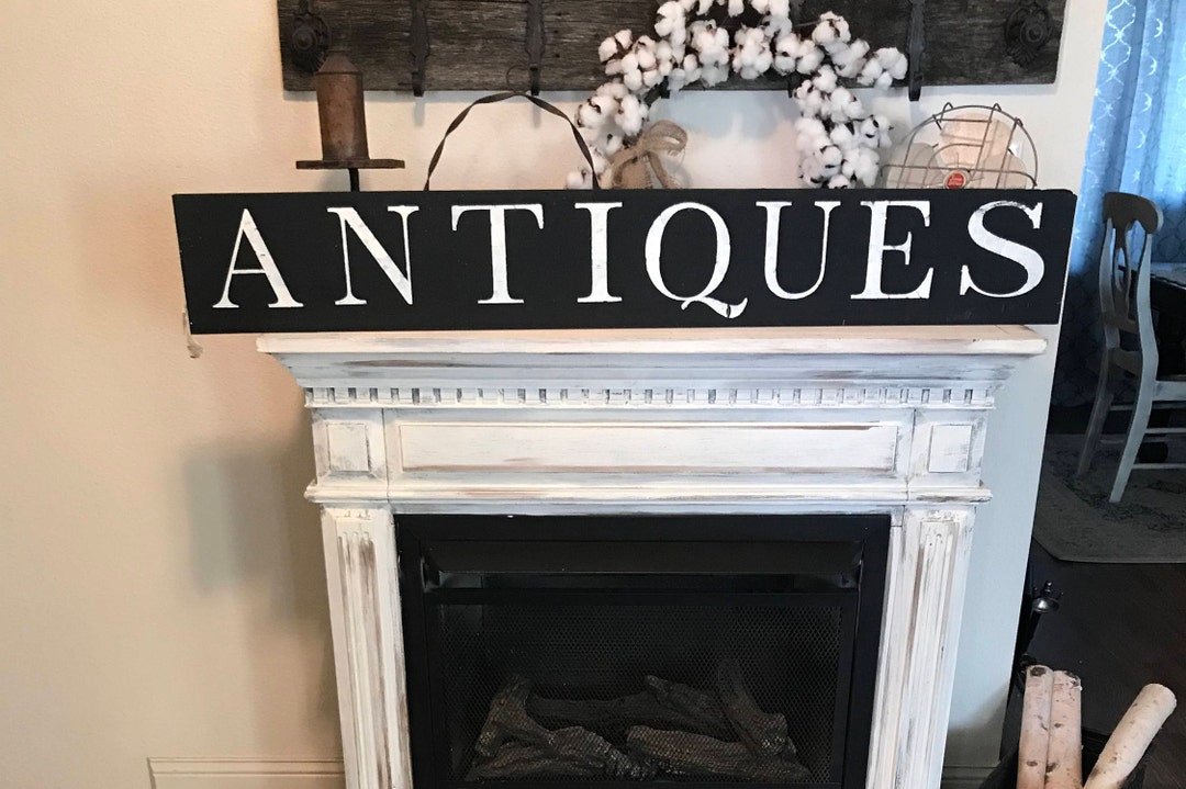 Large Antiques Sign | Hand Painted Wood Sign | 48" X 7.25” - Etsy