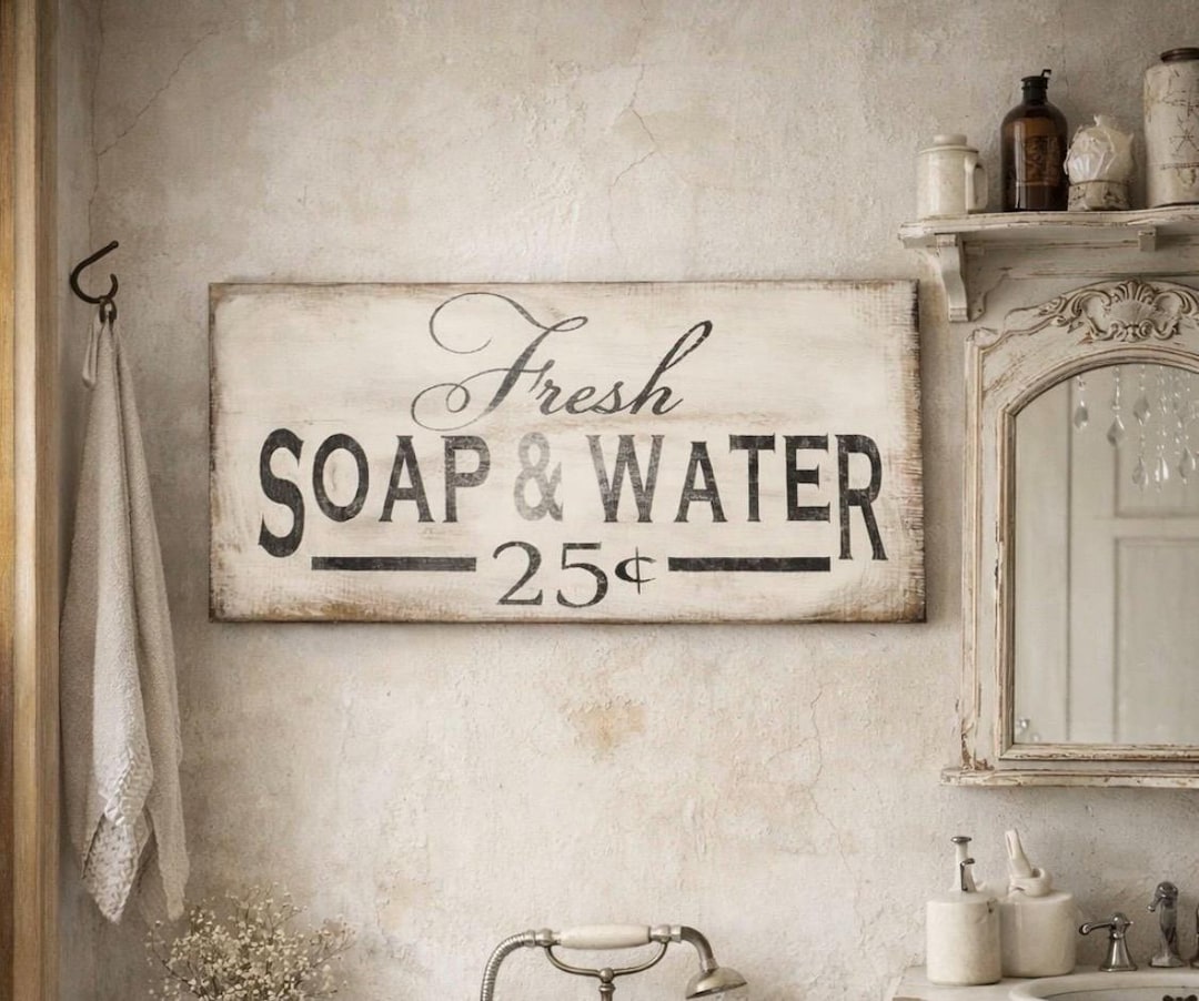Hand Painted Soap and Water Sign: Rustic Farmhouse Bathroom Decor (18 X ...