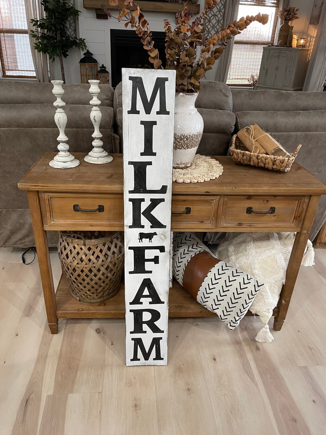 Vertical Milk Farm Sign / Hand Painted Farmhouse Sign / Cow Sign / Cow ...