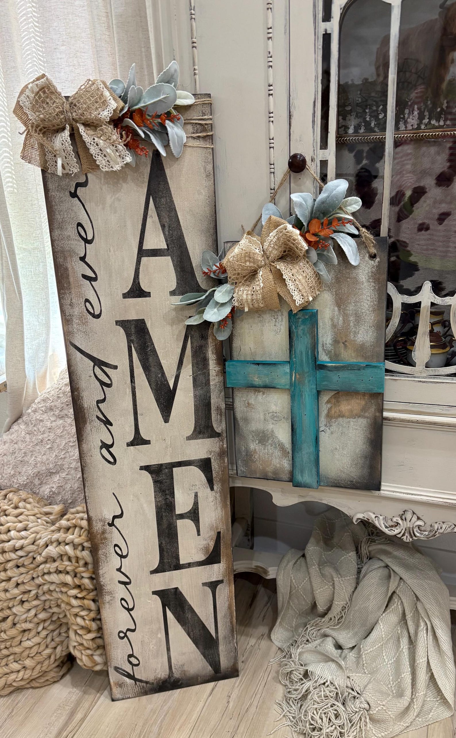 Hand Painted Wood Cross Sign: Rustic Religious Home Decor, Forever and ...