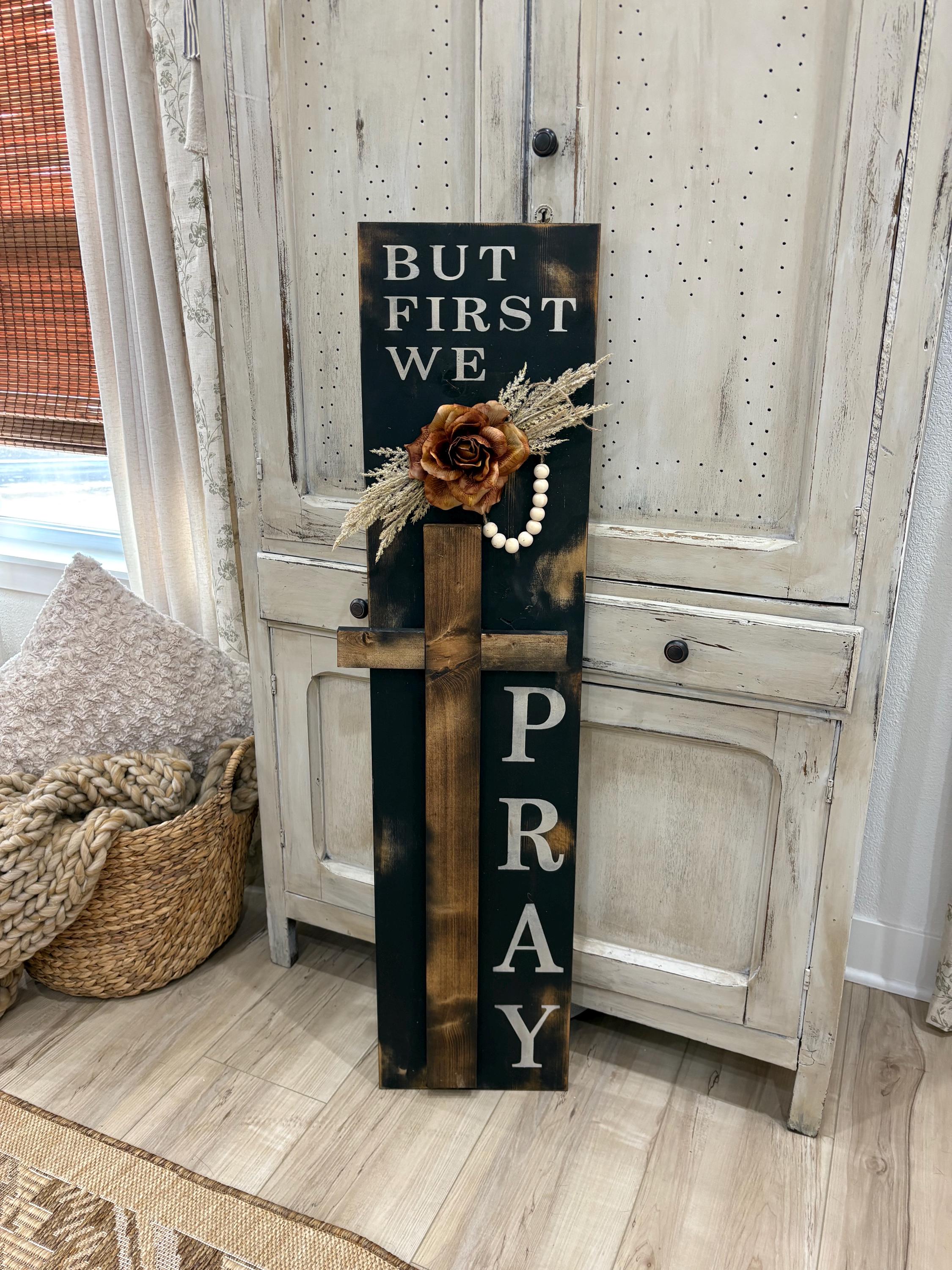 Hand Painted 'but First We Pray' Wood Sign - Farmhouse Religious Decor ...