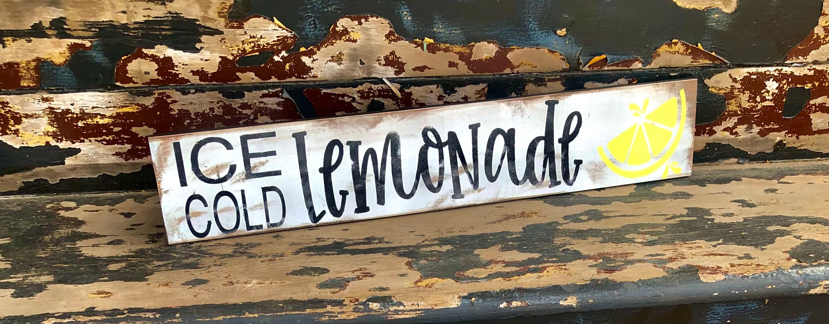 Ice Cold Lemonade Sign / Rustic Lemonade Sign / Lemonade Decor | Etsy
