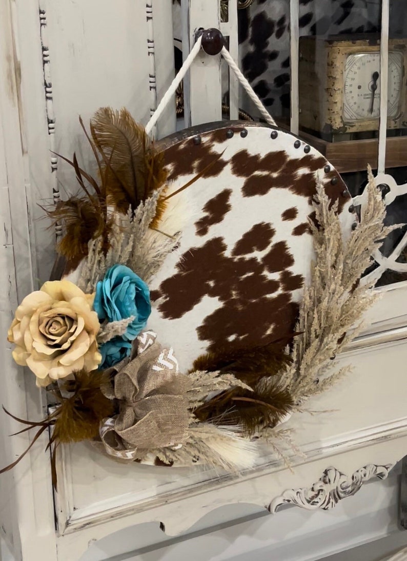 One of a Kind Cow Print Round Door Hanger / Western Wood - Etsy