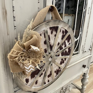 18” Cow Wagon Wheel Sign / Faux Cowhide Sign / Cow Decor / Rustic ...
