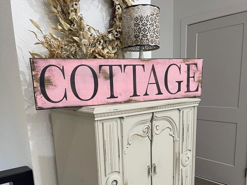 Hand Painted Pink Cottage Sign, Rustic Farmhouse Decor - Etsy