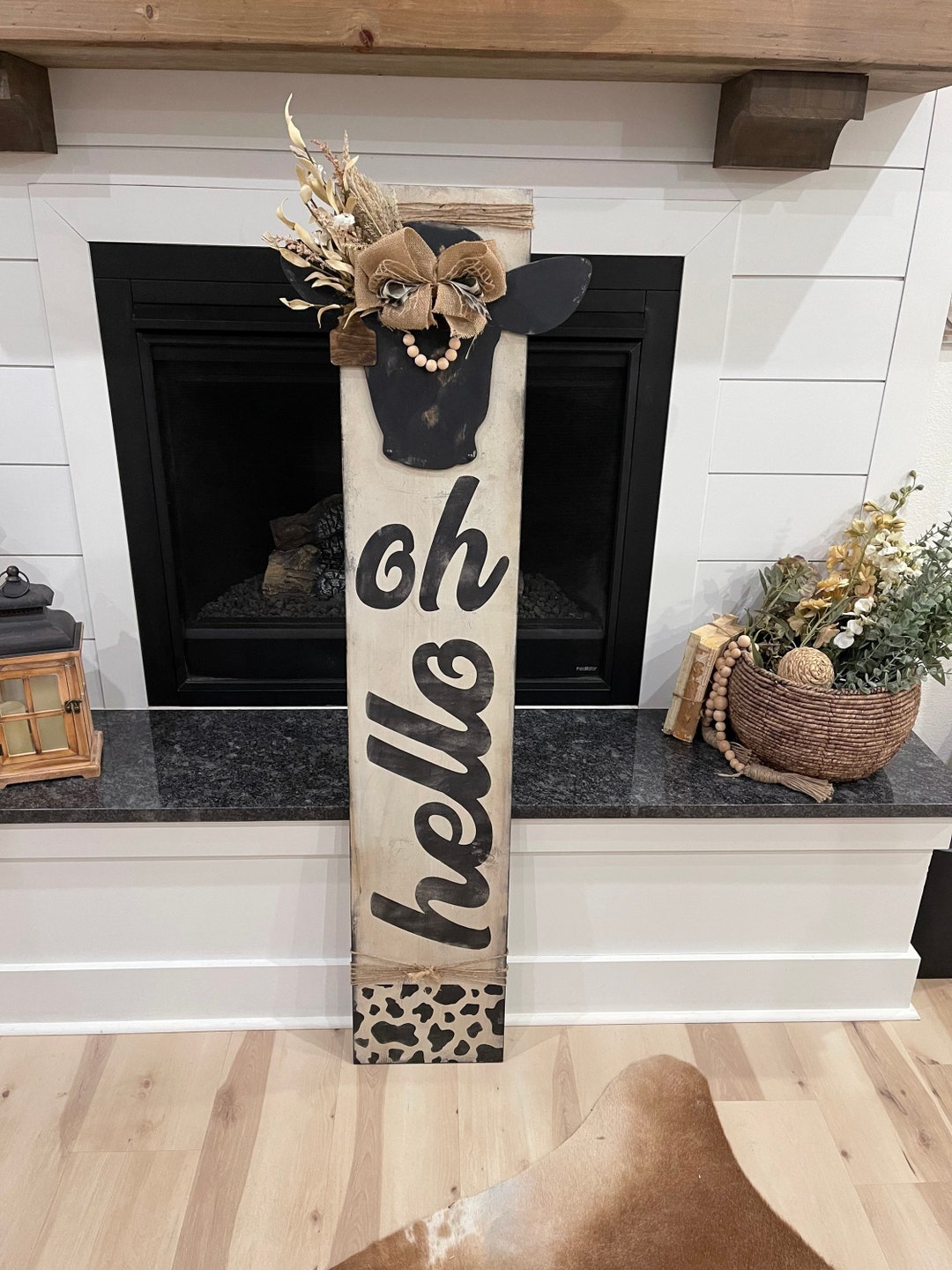 Large Cow Sign / Oh Hello Sign / Western Sign / Cow Print Porch Sign - Etsy