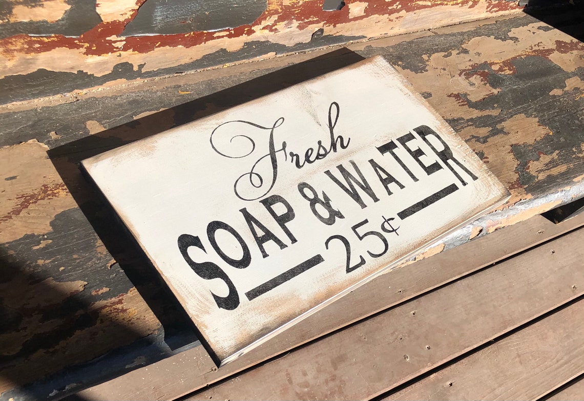 Hand Painted Soap and Water Sign: Rustic Farmhouse Bathroom Decor (18 ...