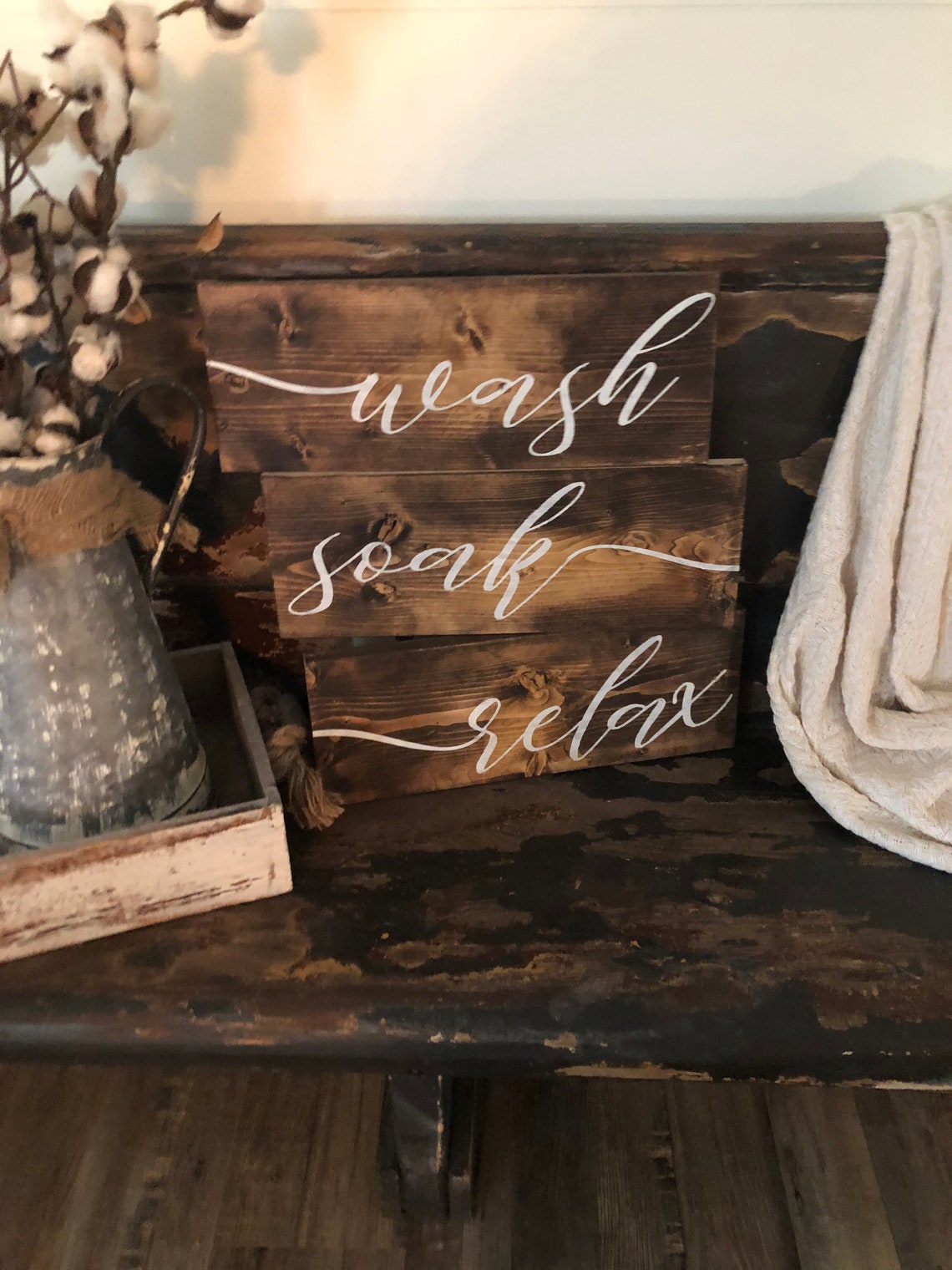 Distressed Set of 3 Bathroom Signs / Wash Soak Relax Signs / Rustic ...
