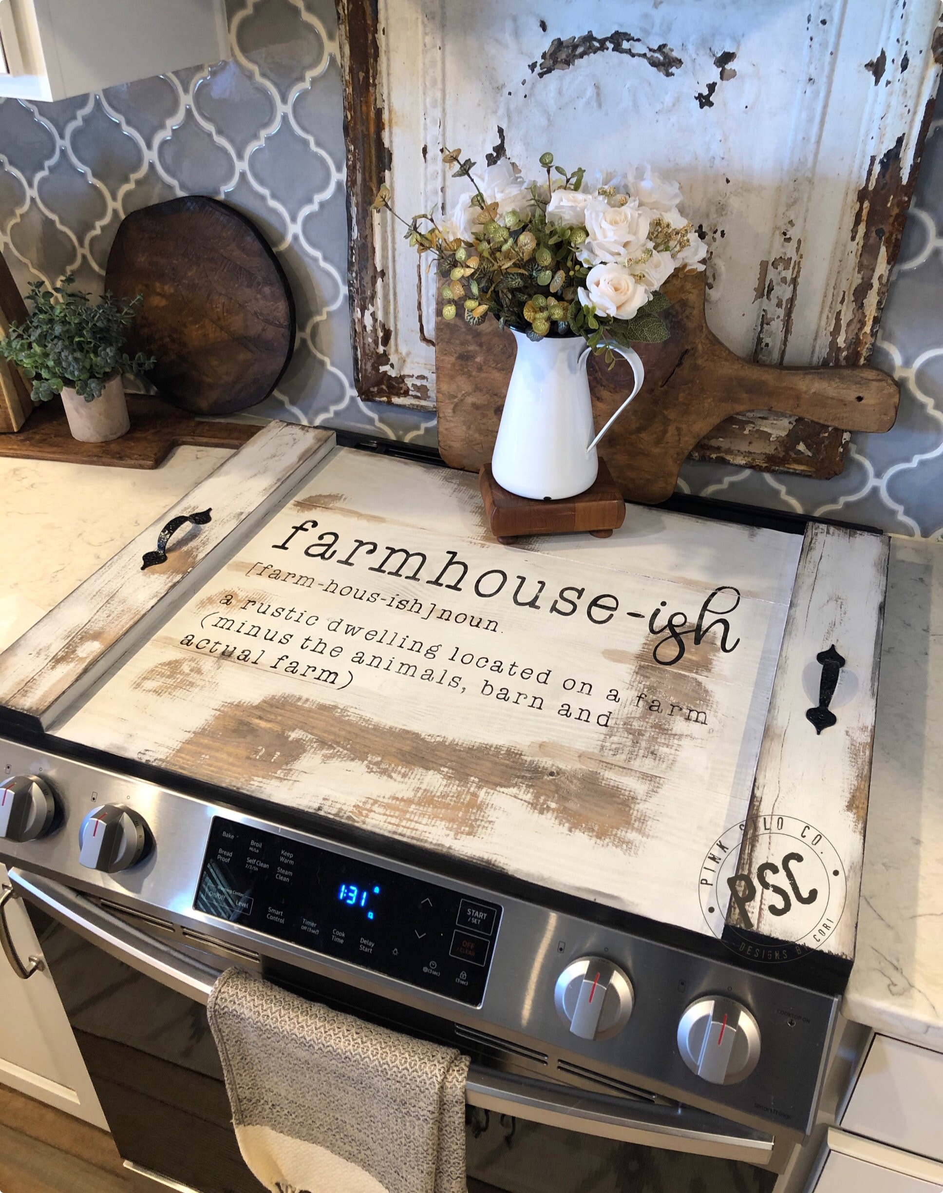 Rustic Farmhouse Stove Cover / Farmhouse-ish Noodle Board / Stovetop ...