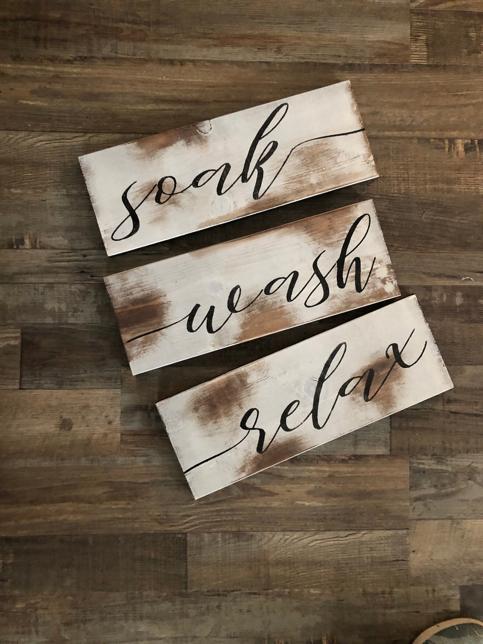 Distressed Set of 3 Bathroom Signs / Wash Soak Relax Signs / | Etsy