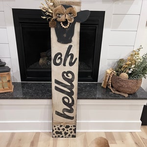 Large Cow Sign / Oh Hello Sign / Western Sign / Cow Print Porch Sign - Etsy