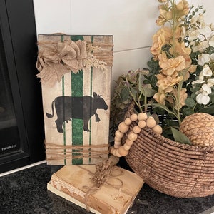 Cow Sign / Grain Stripe Sign / French Country Kitchen Sign / Cow Decor ...