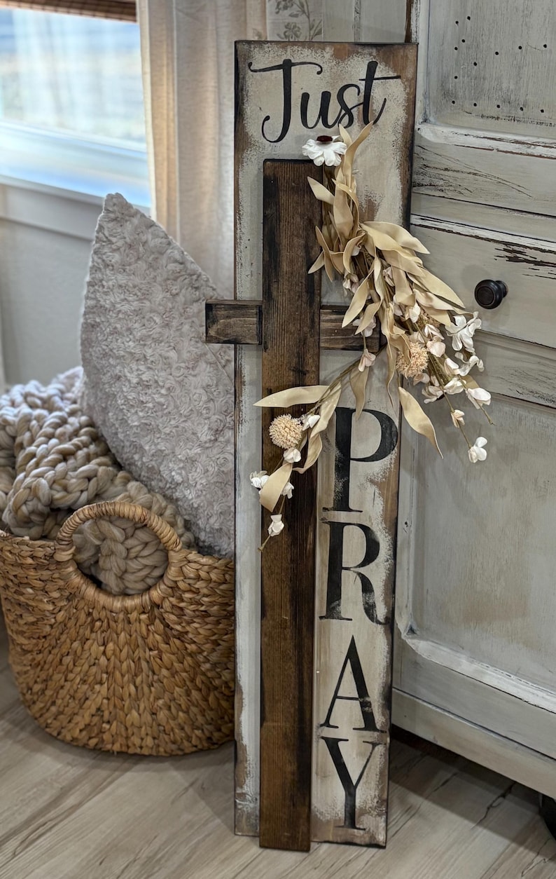 Hand Painted 'just Pray' Wood Sign - Farmhouse Religious Decor - Etsy
