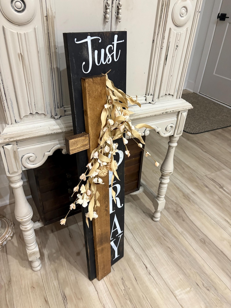 Hand Painted 'just Pray' Wood Sign - Farmhouse Religious Decor - Black ...