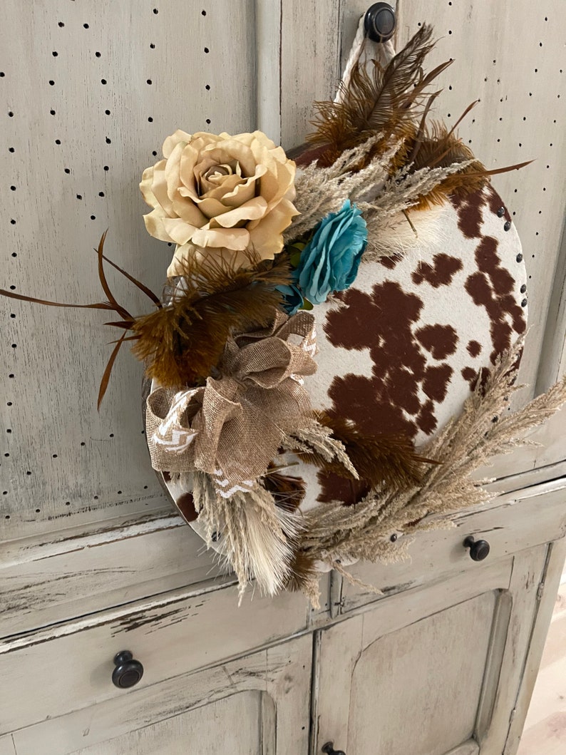 One of a Kind Cow Print Round Door Hanger / Western Wood - Etsy