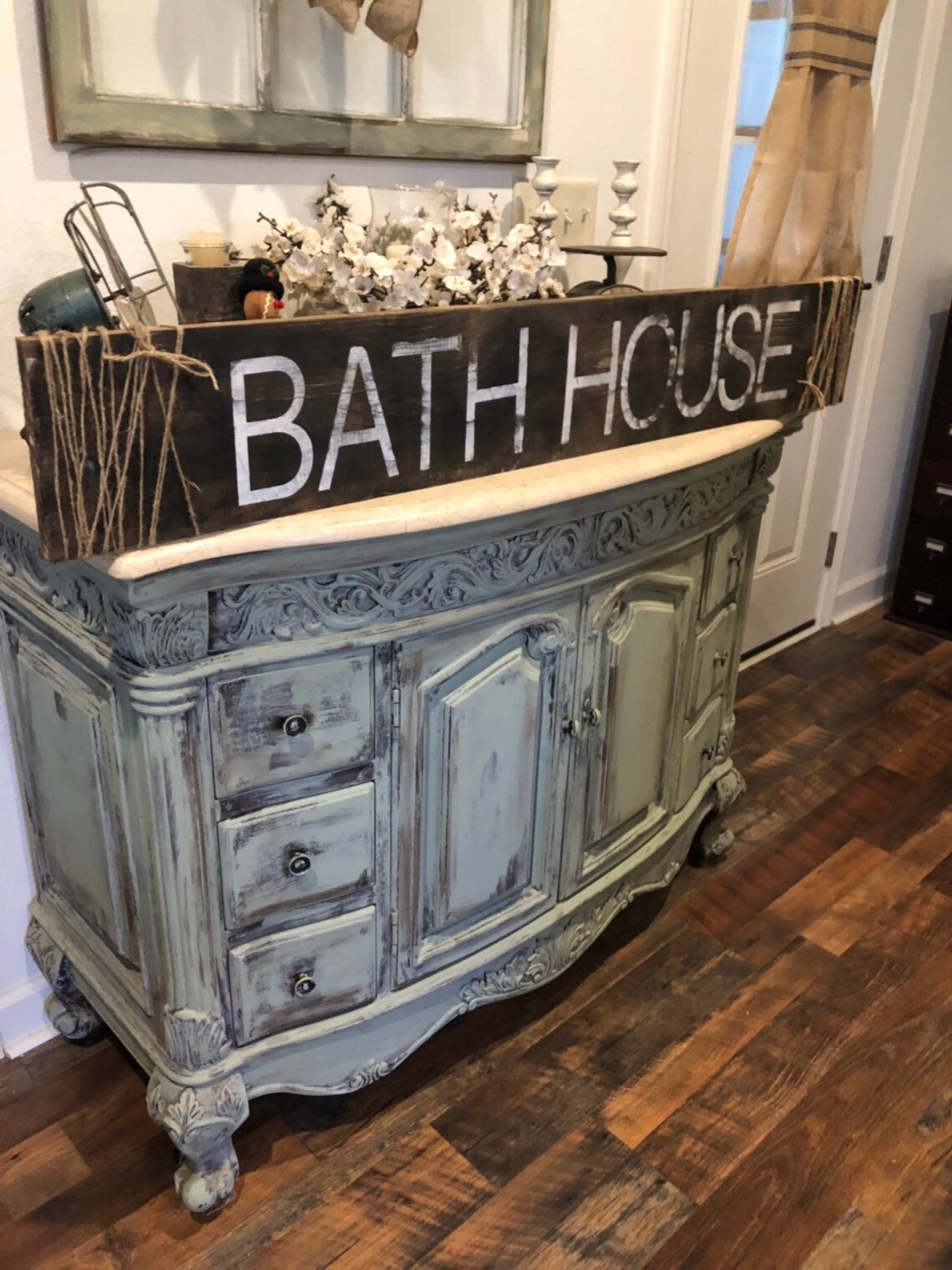 Large Distressed Bath House Sign | Farmhouse Style | Farmhouse Sign ...