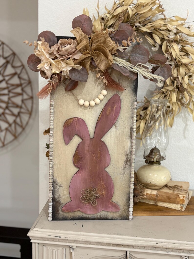 Hand-painted Easter Bunny Wood Sign, Vintage Farmhouse Decor - Etsy