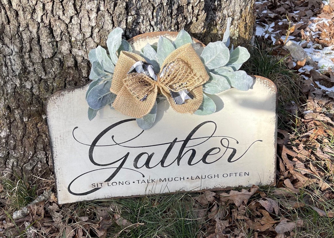 Unique Gather Sign With Greenery and Bow / Farmhouse Gather Sign ...