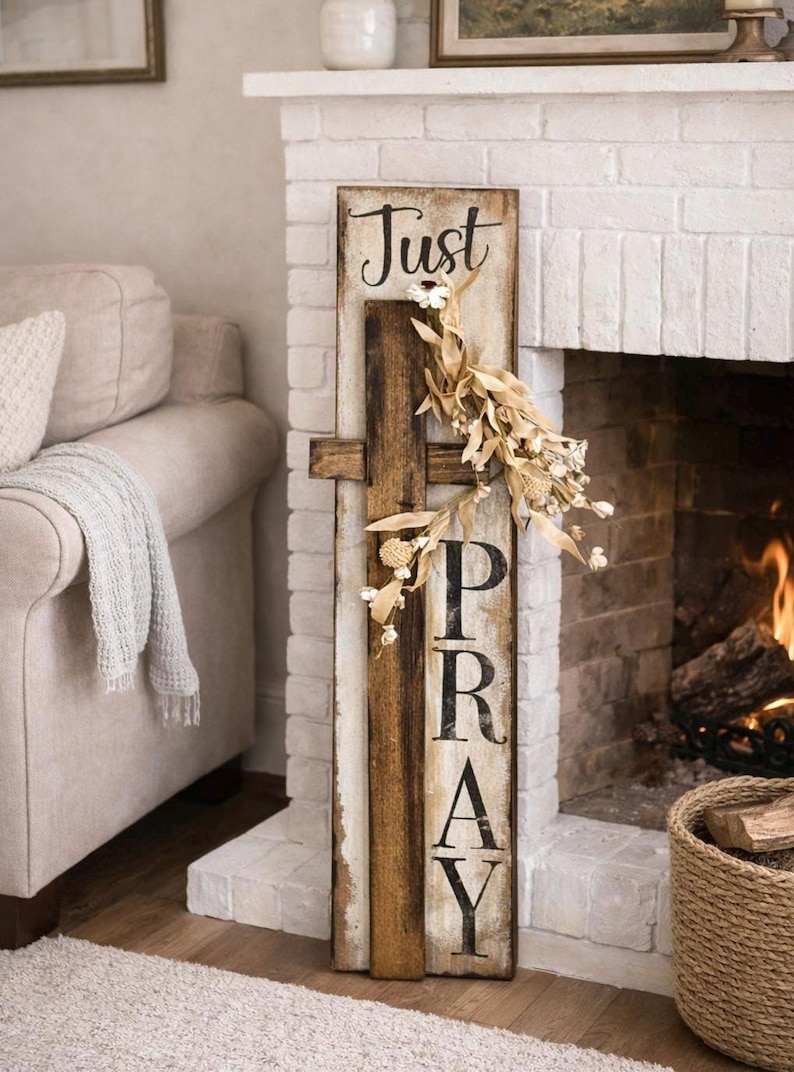 Hand Painted 'just Pray' Wood Sign - Farmhouse Religious Decor - Etsy