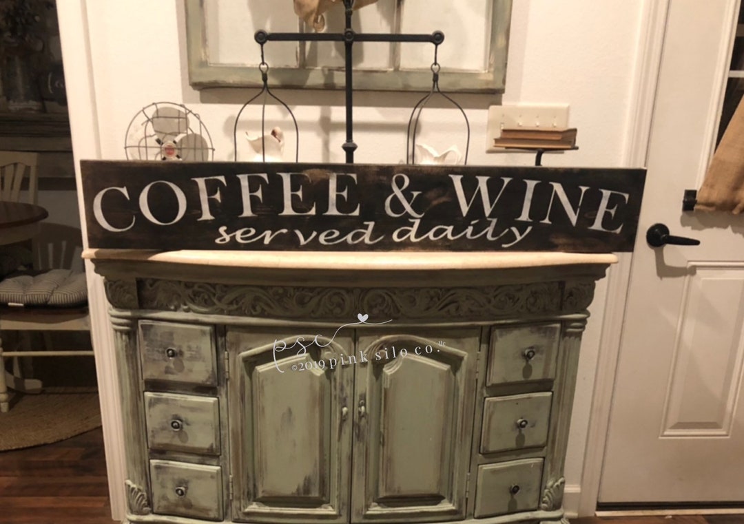 Coffee and Wine Sign / Black Sign / Wine Sign / Coffee Sign / Rustic ...