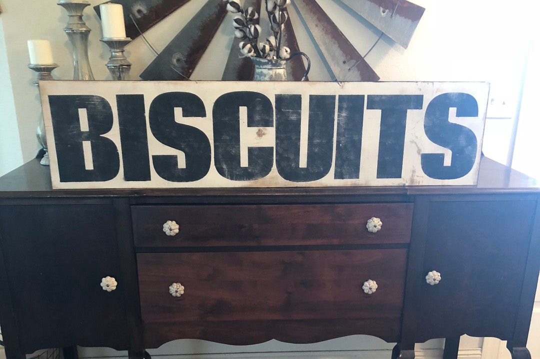 Large Biscuits Sign / Hand Painted Wood Sign / Distressed Kitchen Sign ...