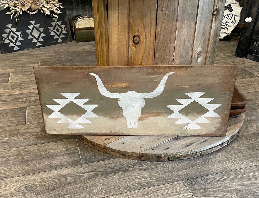 Aztec Cow Sign / Western Sign / Unique Rustic Sign / Cow Decor ...
