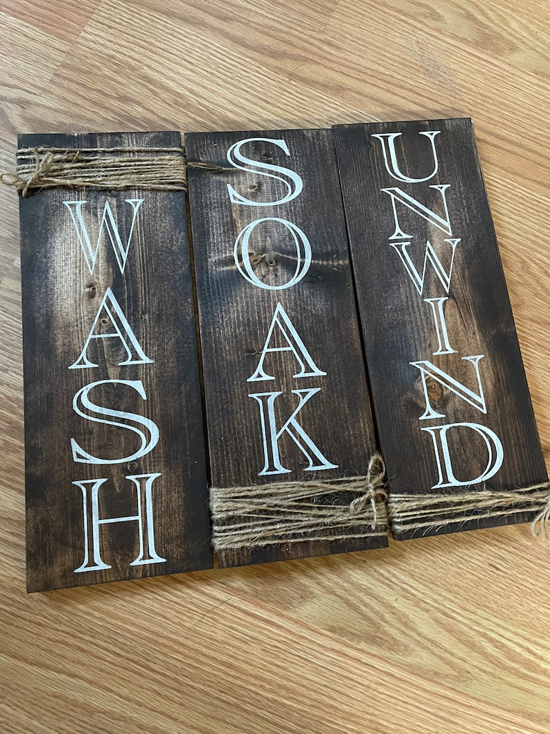 Rustic Farmhouse Bathroom Signs: Wash Soak Unwind, Set of 3 - Etsy