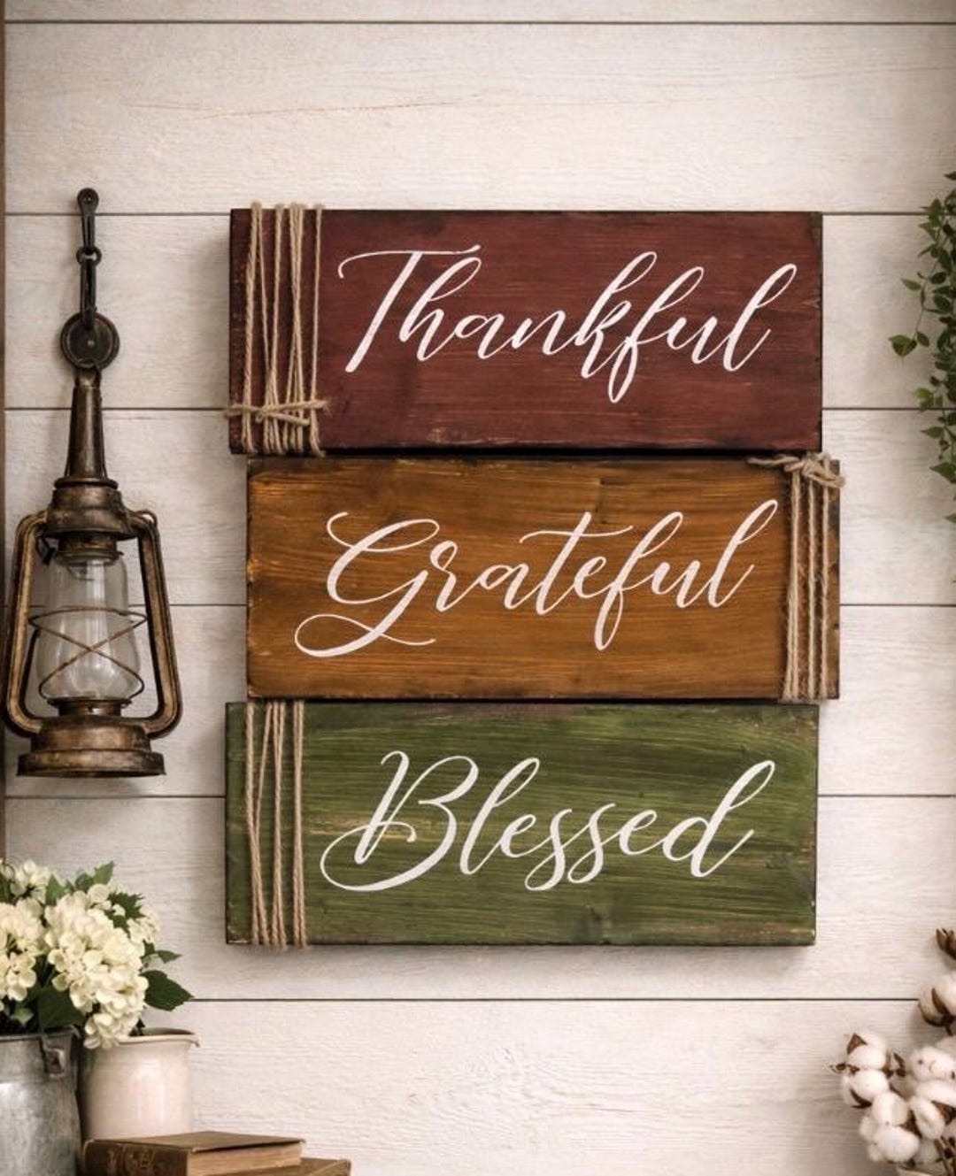 Farmhouse Fall Sign Set: Thankful, Grateful, Blessed Rustic Decor - Etsy