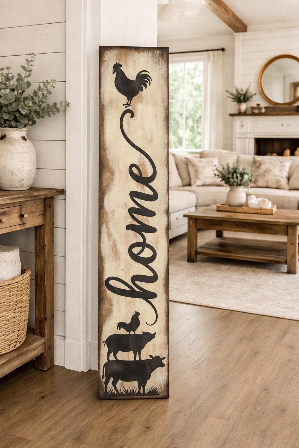 Primitive Farmhouse Wood Sign: Rustic Home Decor With Rooster, Pig, Cow ...
