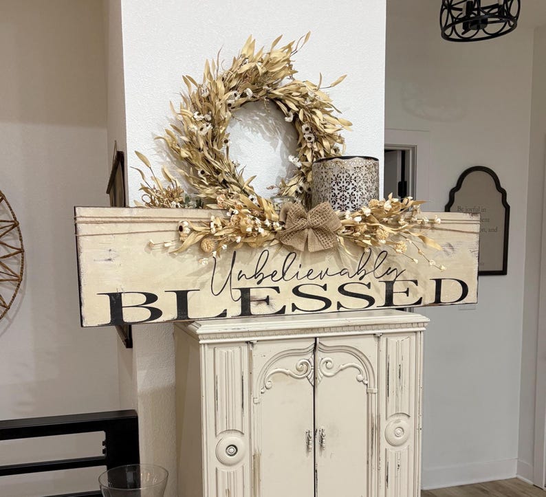 Cream Rustic "blessed" Wood Sign: Farmhouse Style, Hand-painted - Etsy