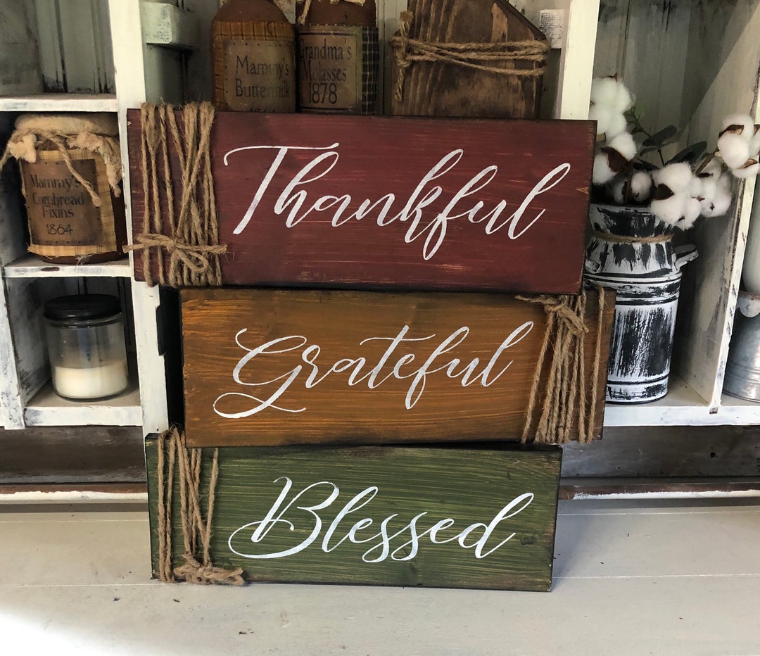 Set of Fall Signs / Farmhouse Fall Sign / Thankful Grateful Blessed ...