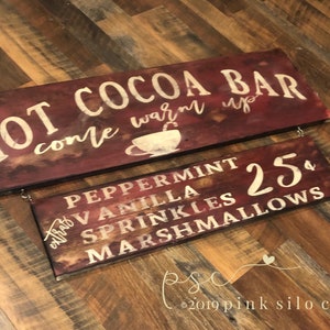 Large Cocoa Bar Sign / 2 Piece Set / Hot Cocoa Sign / Peppermint Cocoa ...