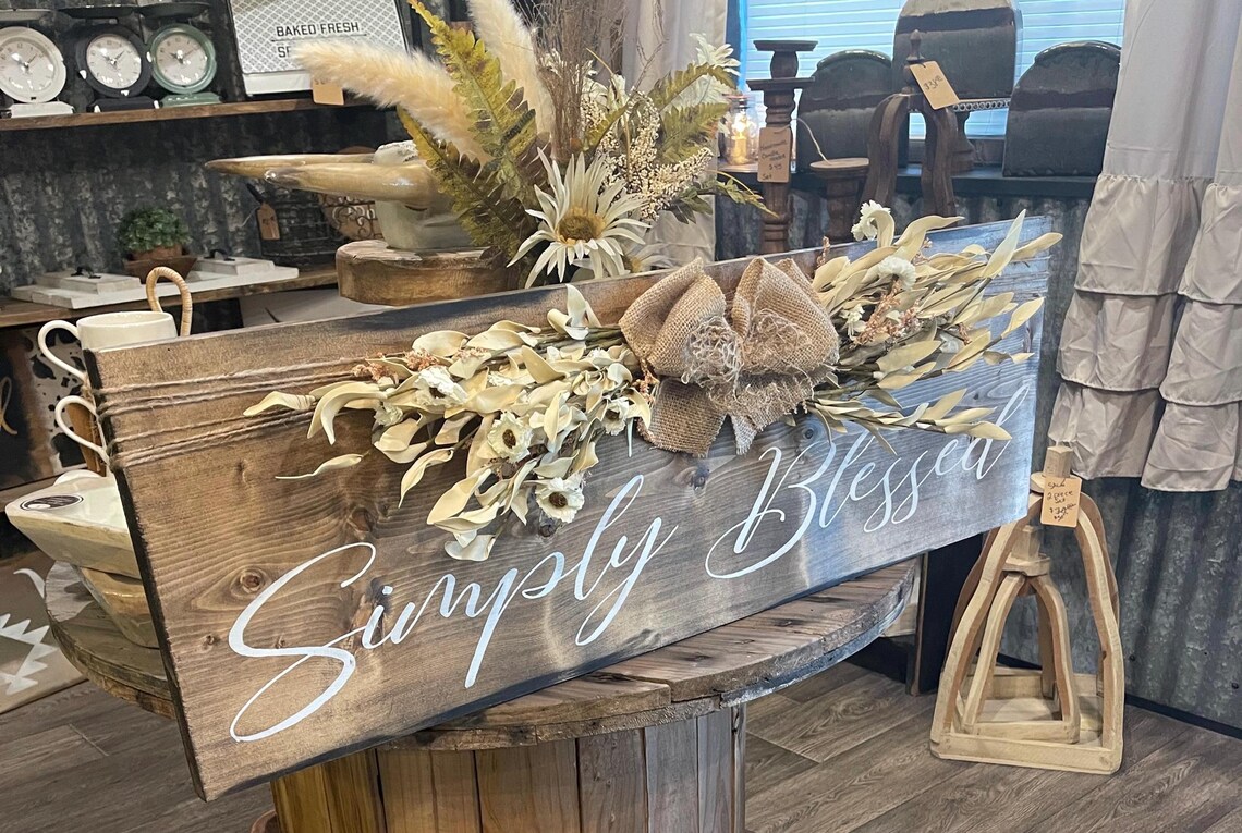 Rustic Blessed Sign: Farmhouse Wood Sign With Floral - Etsy