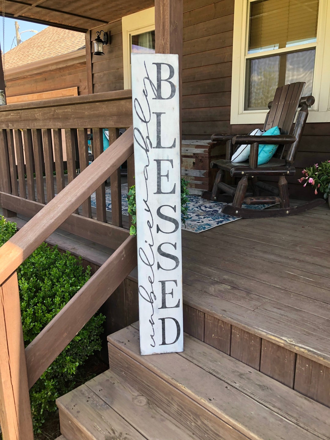 Hand Painted 'blessed' Vertical Wood Sign - Farmhouse Porch Decor - Etsy