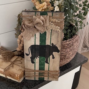 Cow Sign / Grain Stripe Sign / French Country Kitchen Sign / Cow Decor ...