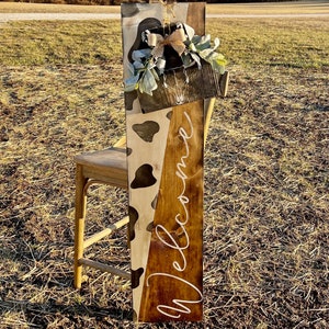 Rustic Cow Print Welcome Sign / Two Signs Attached / Cow Print Sign ...