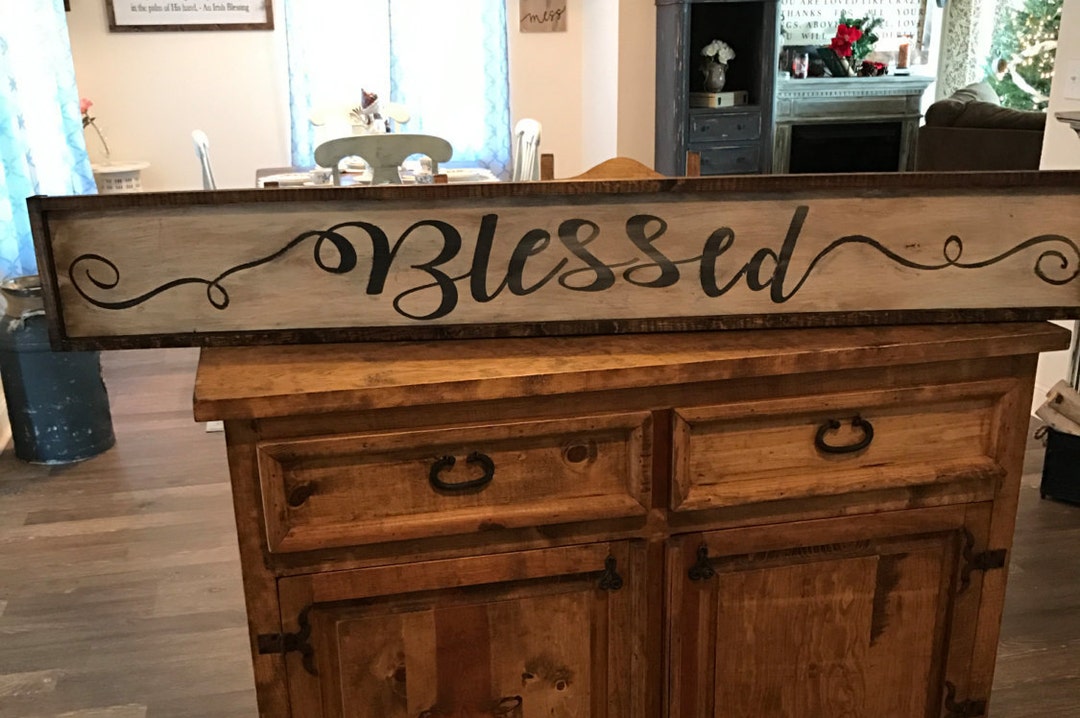 Huge Blessed Sign, Farmhouse Rustic, Framed Sign, Hand Painted ...