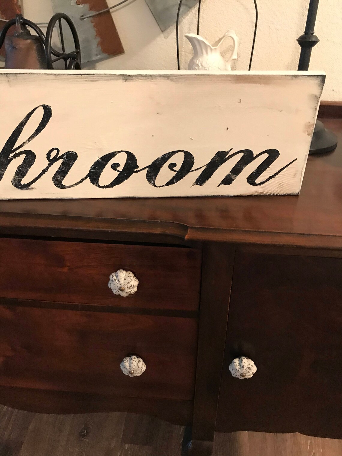 Hand-painted Distressed Farmhouse Bathroom Sign – Rustic Country Wall ...