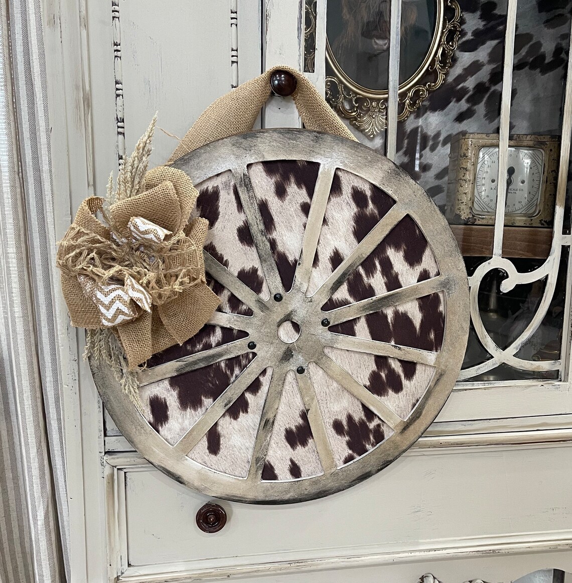 18" Hand-painted Wagon Wheel Sign With Faux Cowhide – Rustic Western ...