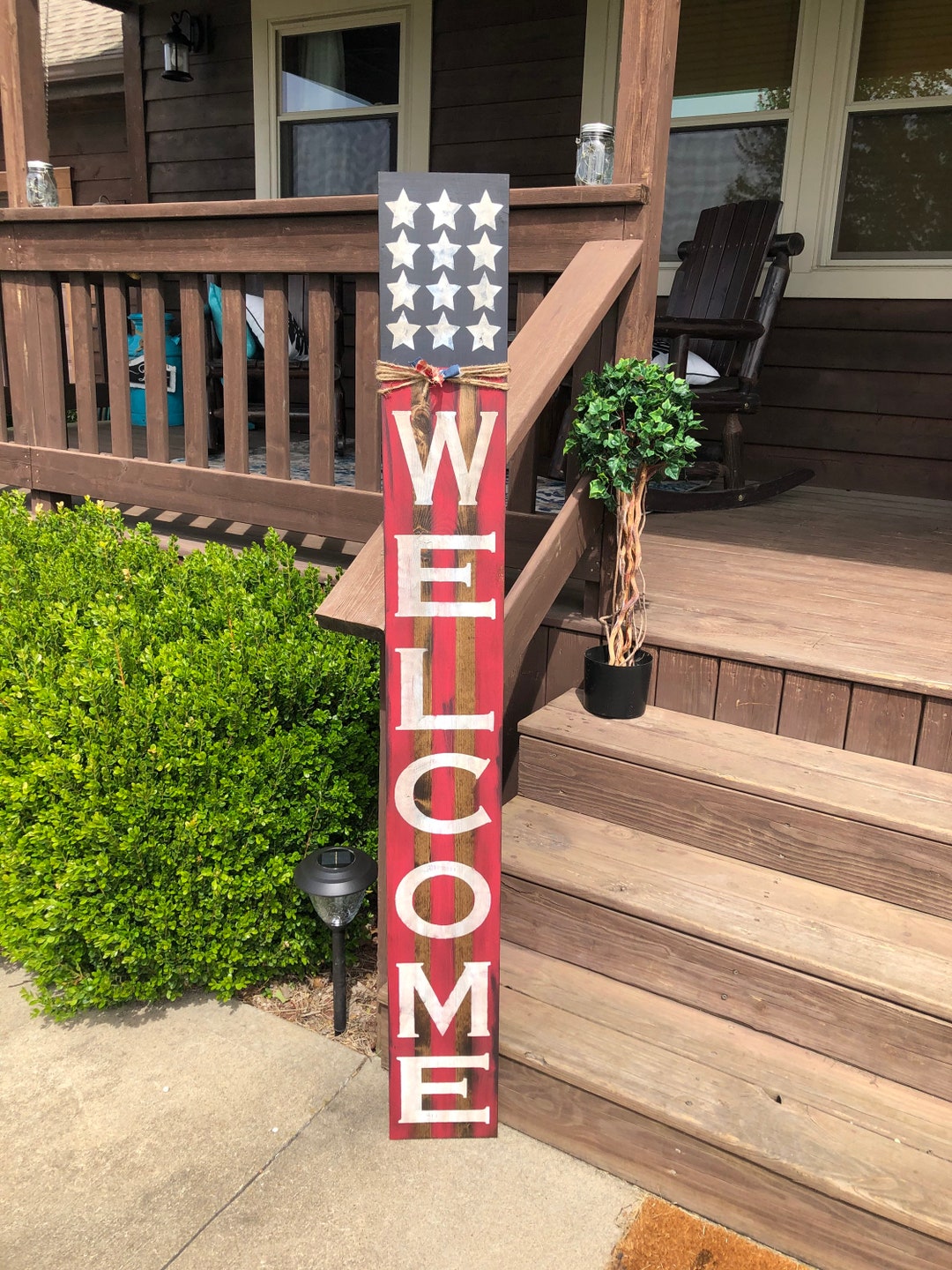 Patriotic Welcome Sign / Porch Sign / Patriotic Flag Sign / Flag ...