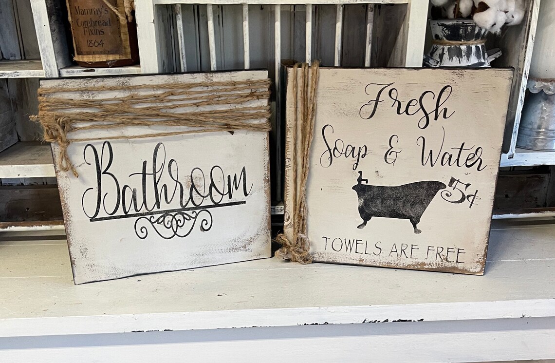 Set of Two Farmhouse Bathroom Signs: Rustic Soap and Water Decor - Etsy