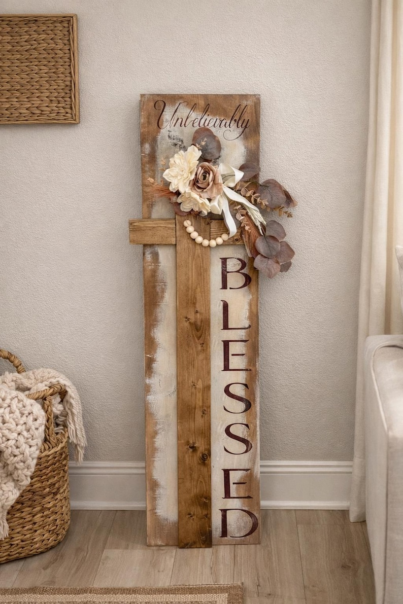 Hand Painted 'unbelievably Blessed' Wood Sign - Farmhouse Religious ...