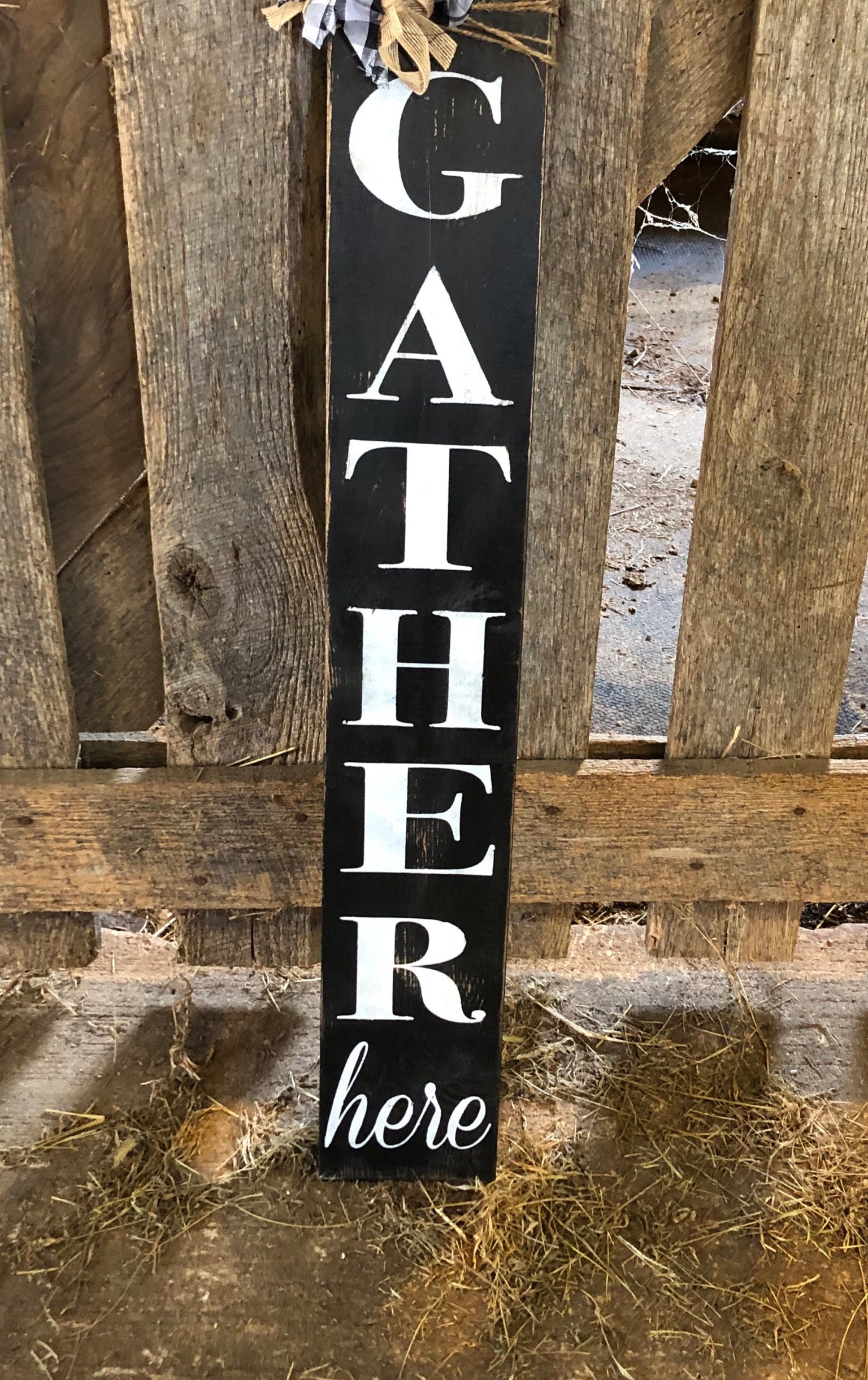 Gather Here Sign With Bow / Vertical Gather Sign / Gather Sign - Etsy