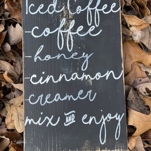 Iced Coffee Sign / Coffee Bar Sign / Recipe Sign / Coffee Sign / Hand ...