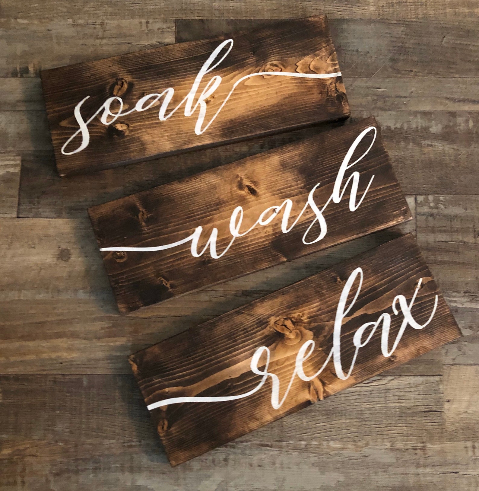 Distressed Set of 3 Bathroom Signs / Wash Soak Relax Signs / Rustic ...