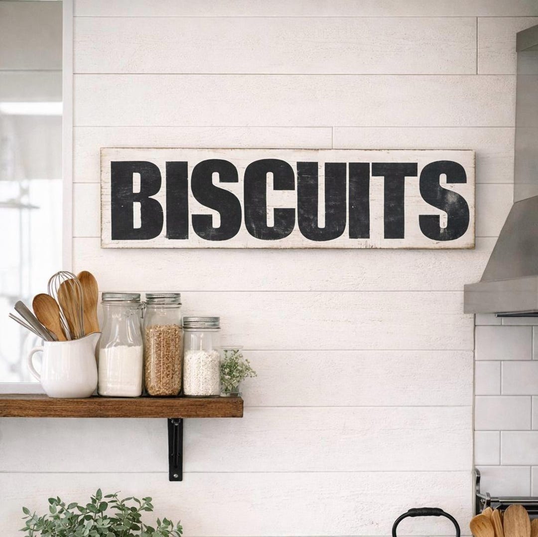 Large Biscuits Sign / Hand Painted Wood Sign / Distressed Kitchen Sign ...